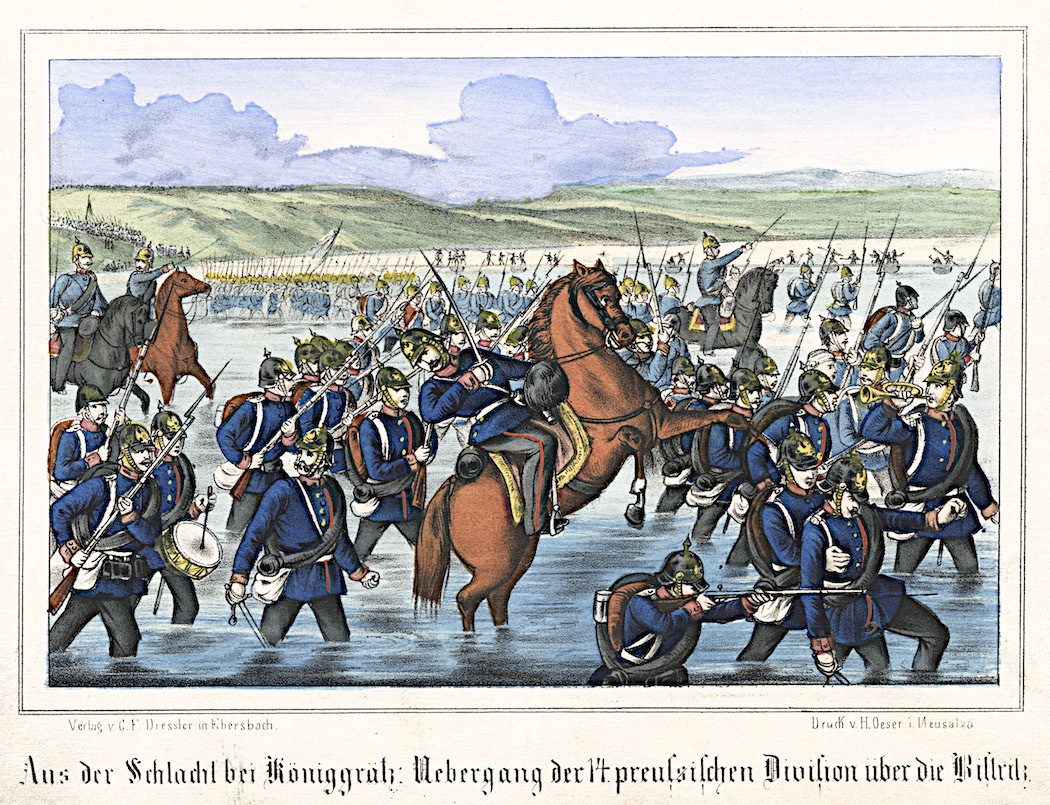 Hradec bitva brod, Oeser, Litografie, 1870 | Aukro